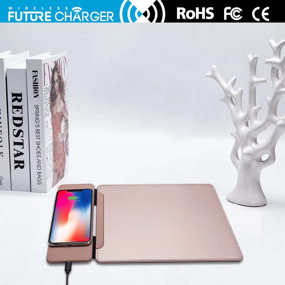 Factory Custom Wireless Charging Mouse Pad Mat Environment-friendly Pu Leather Wireless Charger ...