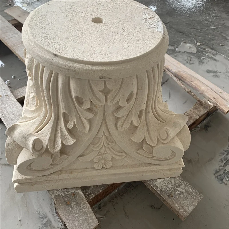 Beige Limestone Carve Decorative Stand Pillar Column Base Natural Stone ...