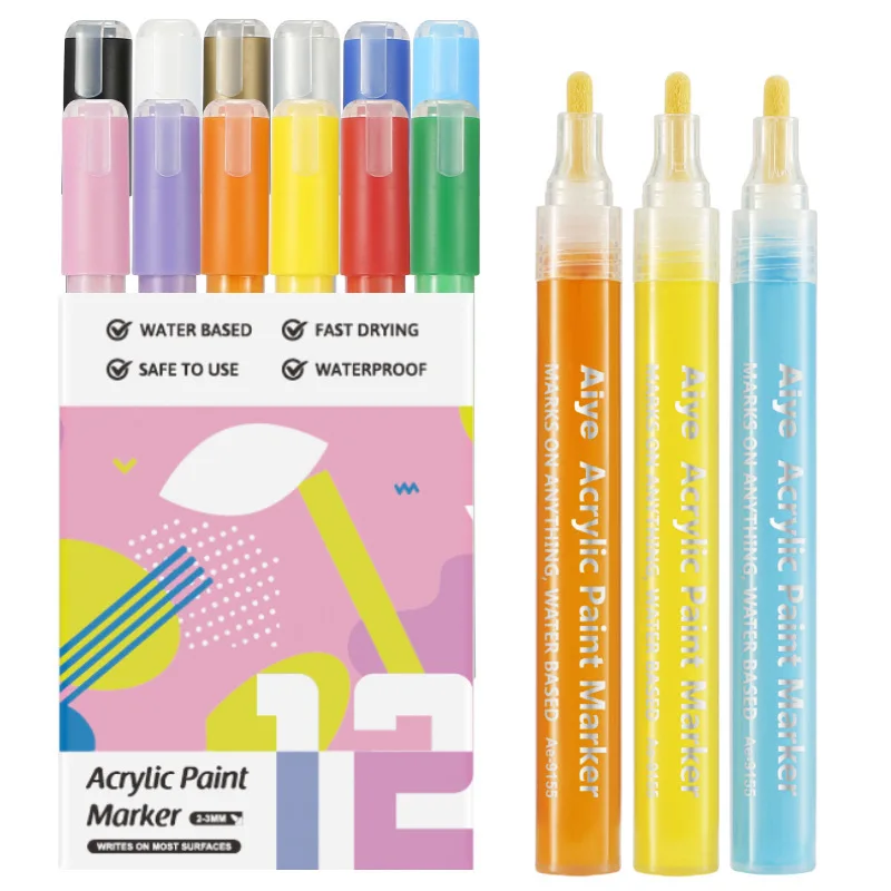 Fast Drying 12/24colors Water Based Waterproof 2-3mm Acrylic Paint ...