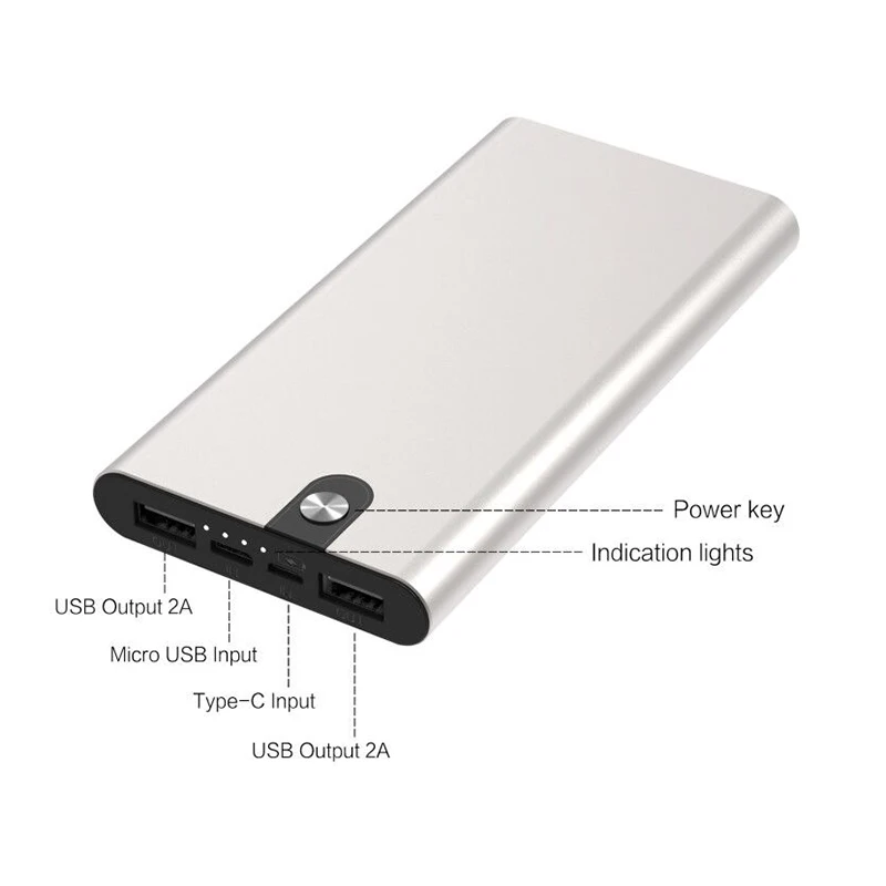 Aluminum 10000mah Micro Power Bank Type C Dual Usb Phone Power Station ...