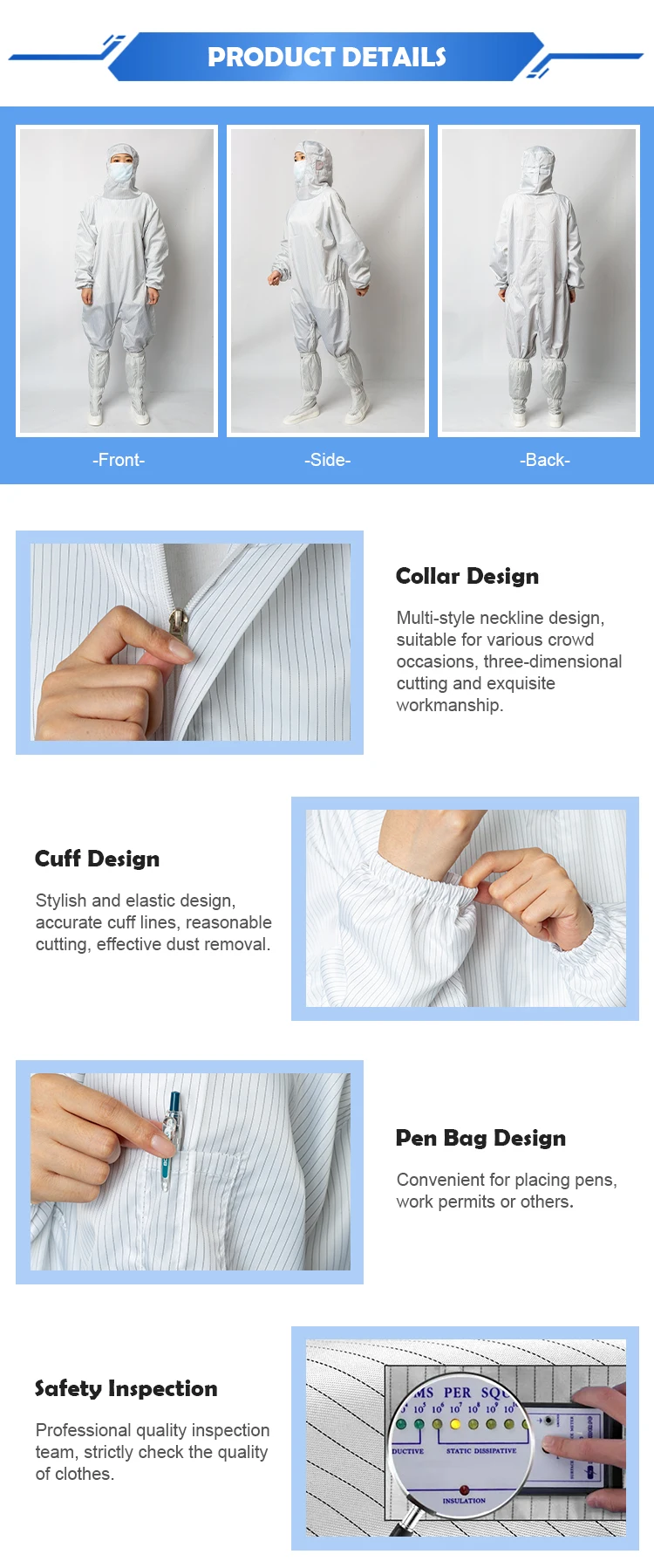 Quality Guarantee Clean Room Garment Lab Coverall Uniform Dust Proof ...