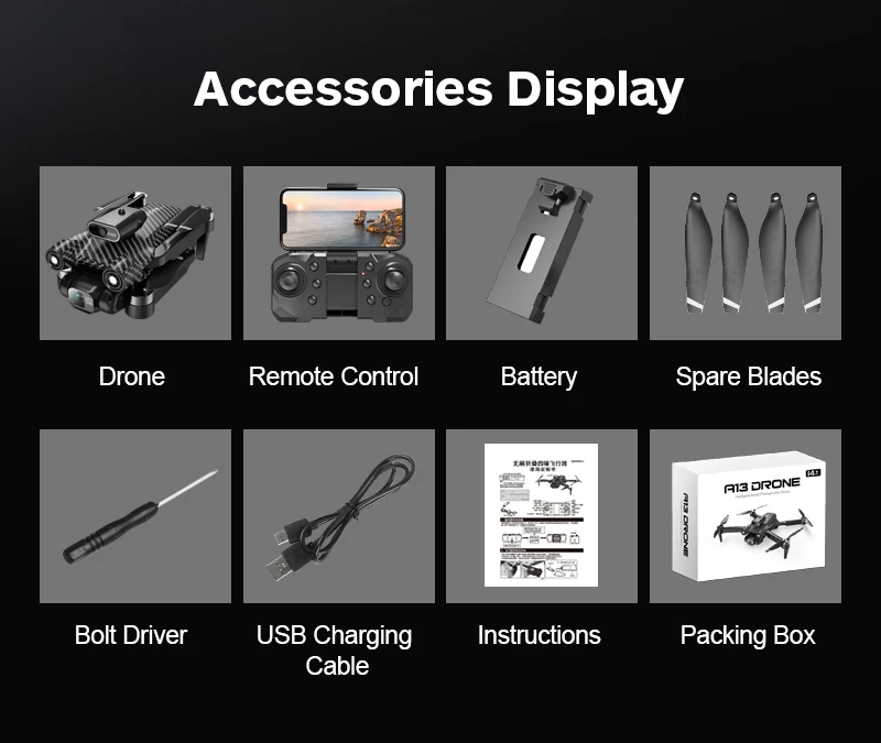 2023 A13 Mini Drone - 4K Dual Camera, Foldable, Brushless Motors