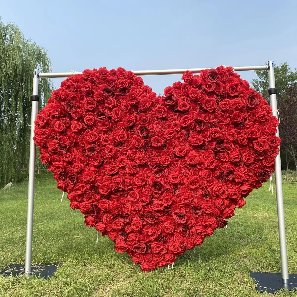 Artificial Red Heart Shape Rose Backdrop for wedding event stage ...