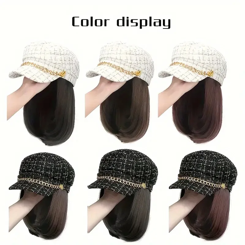 Beret Hat Wig 10 Inch Hat Shoulder Length Curly With Autumn Winter ...