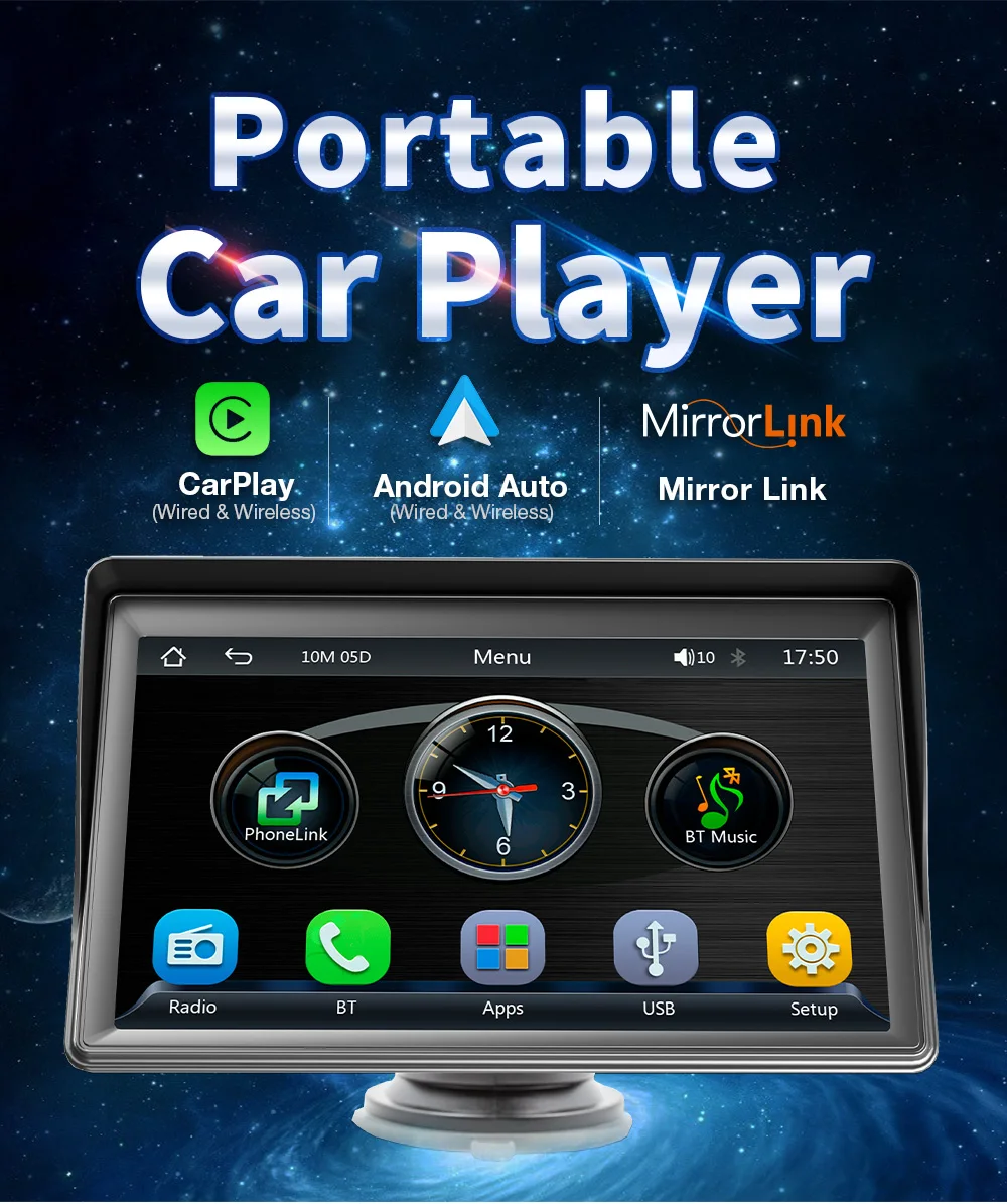 Carplay Screen 7 Inch - Smart Car Radio with FM Transmitter
