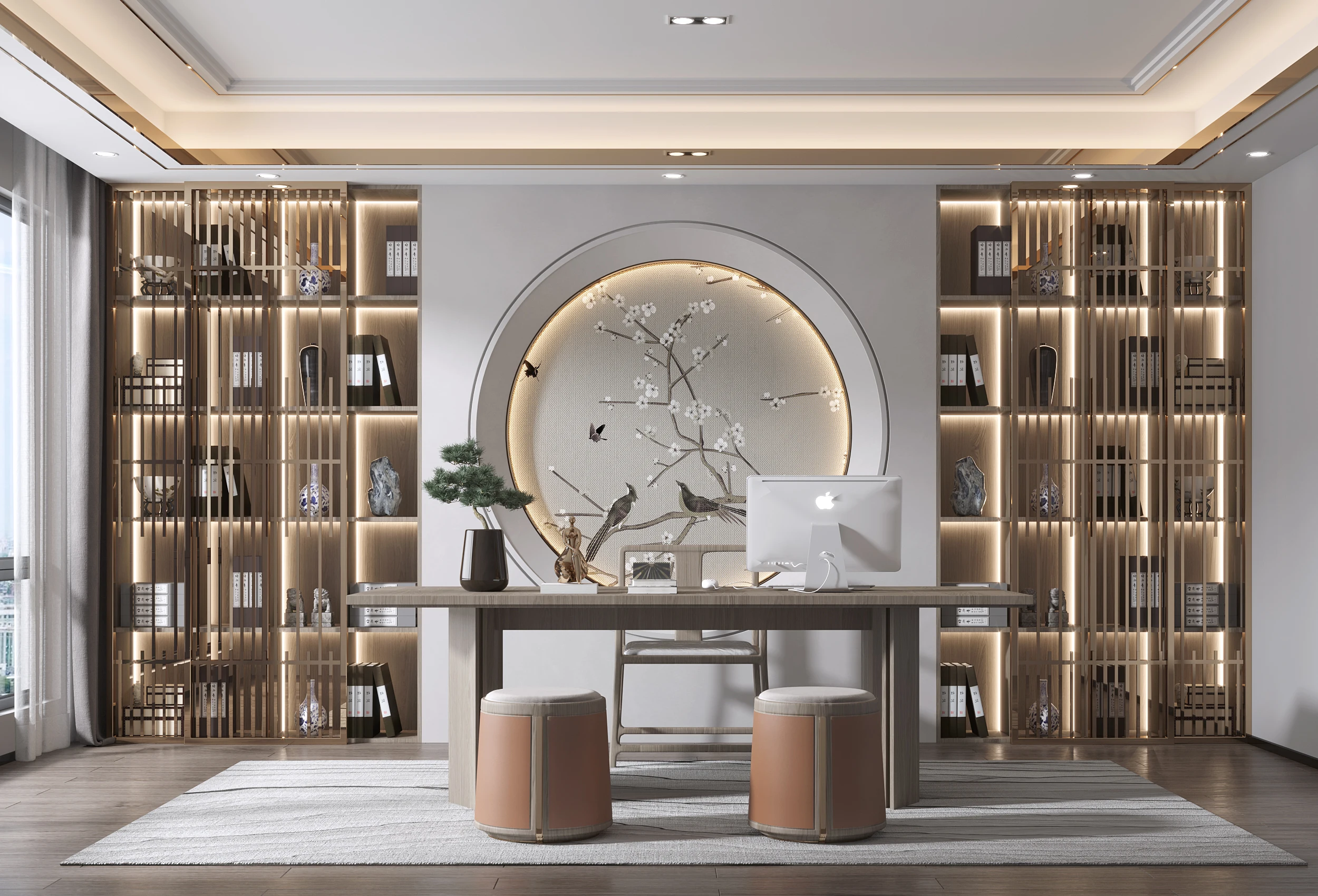 Modern Chinese Design Cabinet Bookshelf Black Wooden Bookcase for Home ...