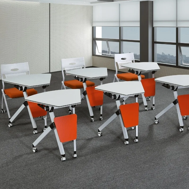 Folding Stackable Wooden Conference Table - Adjustable & Durable