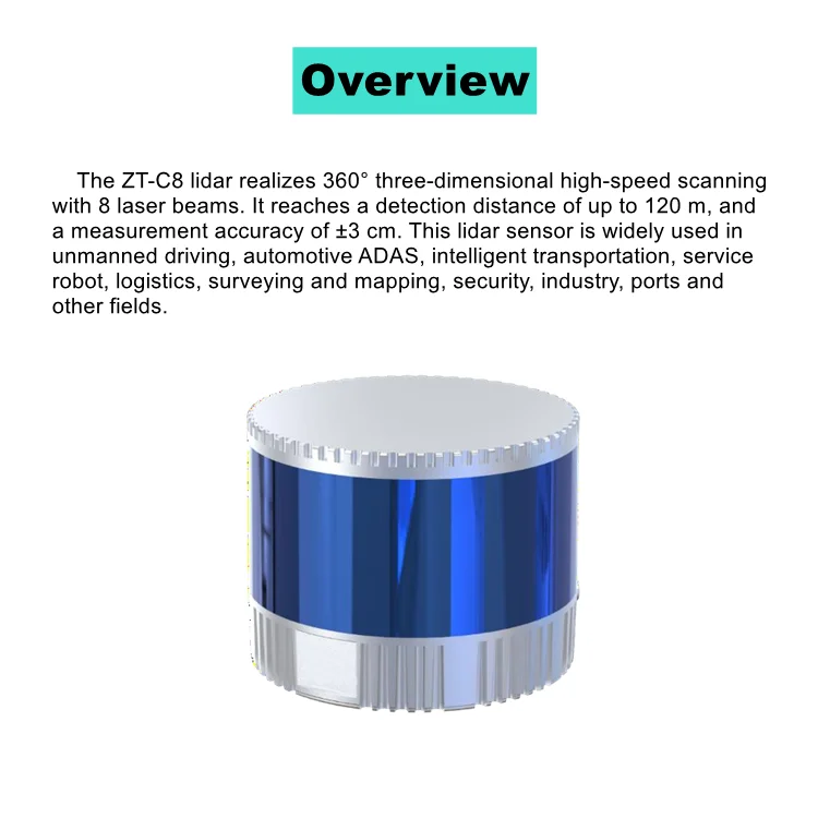 8 Beams Lidar - Precision Range Detection up to 120m