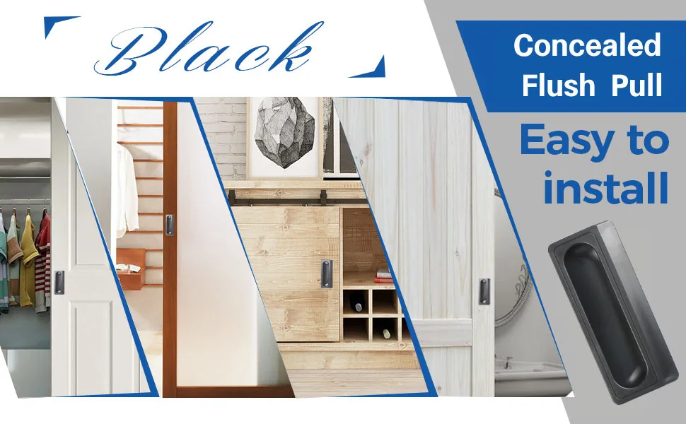 Black Recessed Flush Pull Handle Plastic Rectangular Inset Hidden ...