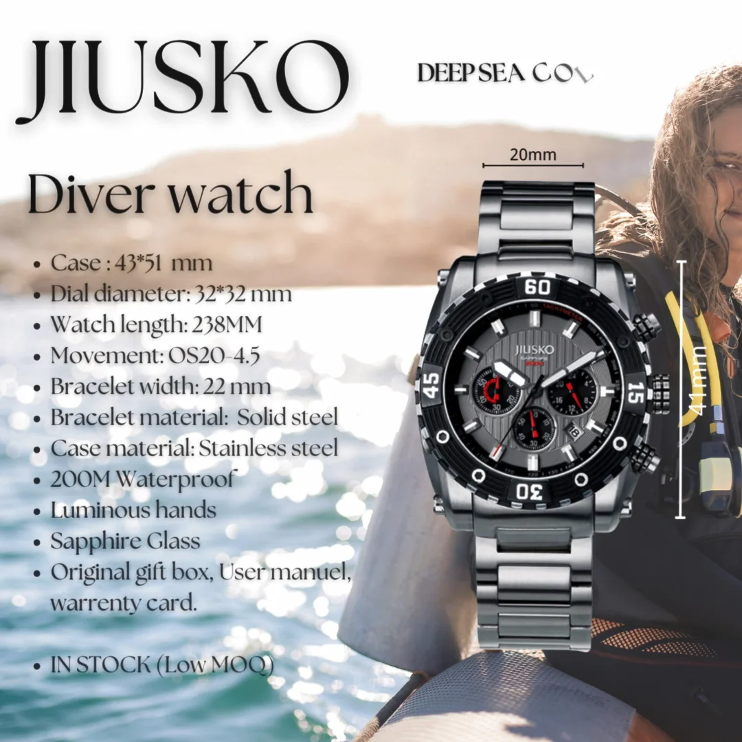 200m Men Watch Water Resistant Logo Diver Watch Japan Movement ...