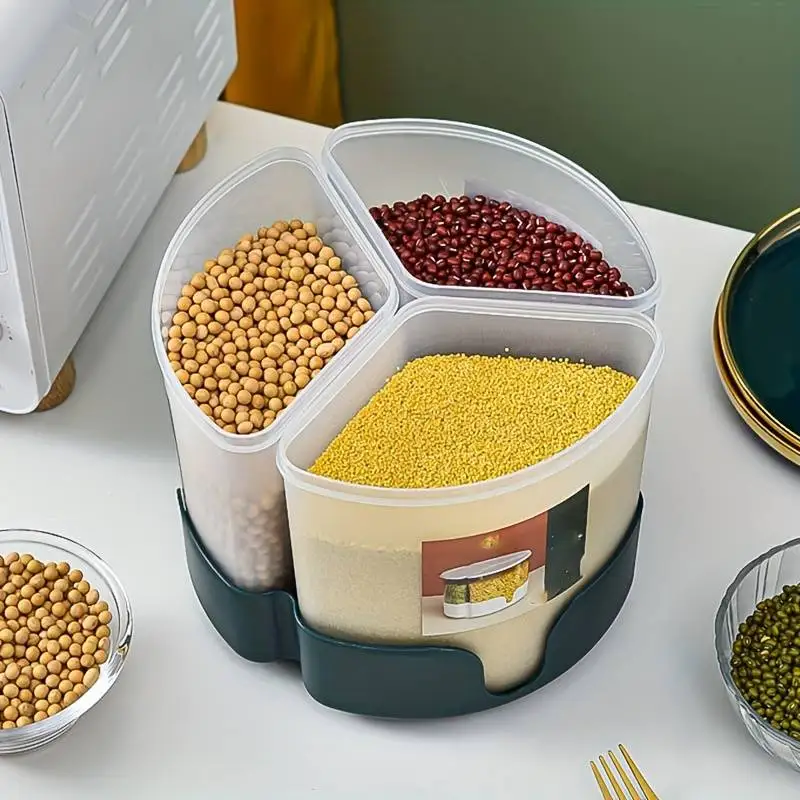 Dsmy Three-grid Rotating Rice Bucket,Food Grain Storage Container,1pc ...