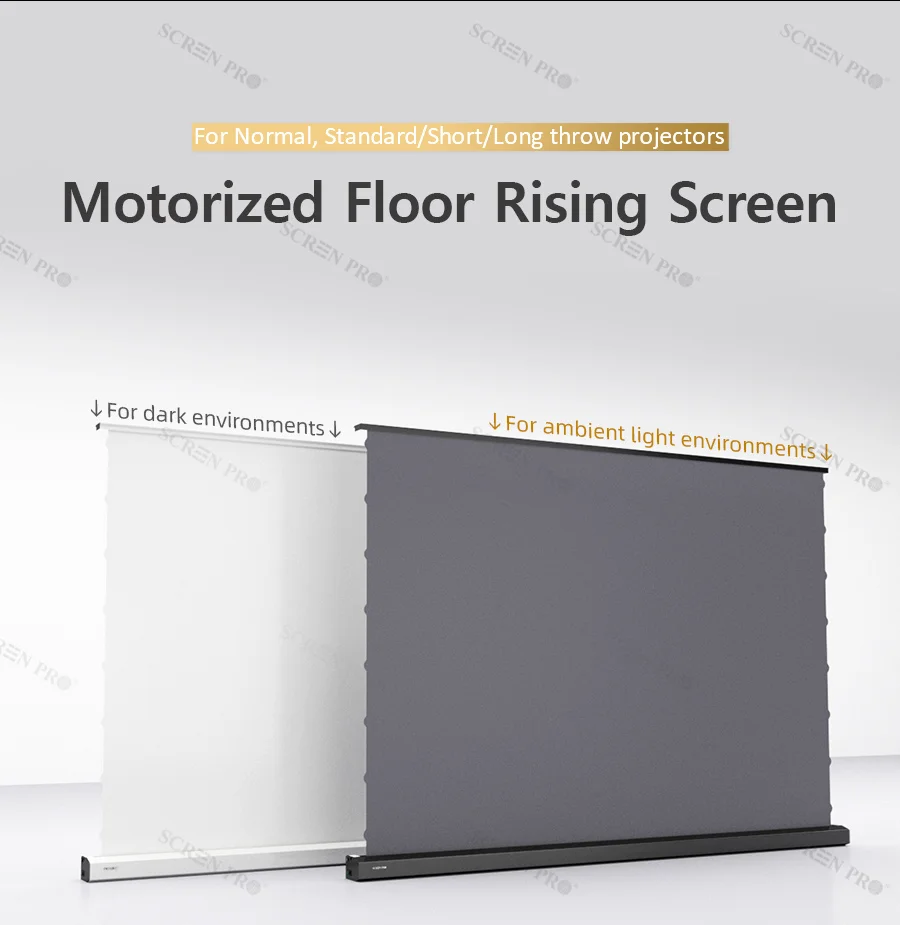 SCREEN PRO 120" Motorized Floor-Rising ALR Projector Screen, Long Throw ...