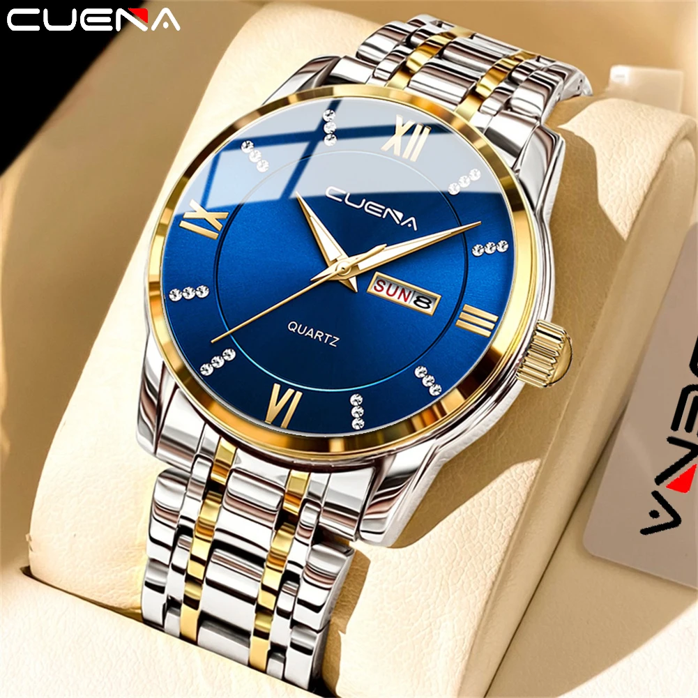 CUENA wholesale in stock waterproof stainless steel band blue dial full ...