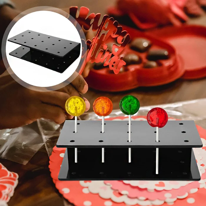 Tabletop 15 Holes Clear Acrylic Lollipops Holder Black Acrylic Cake ...