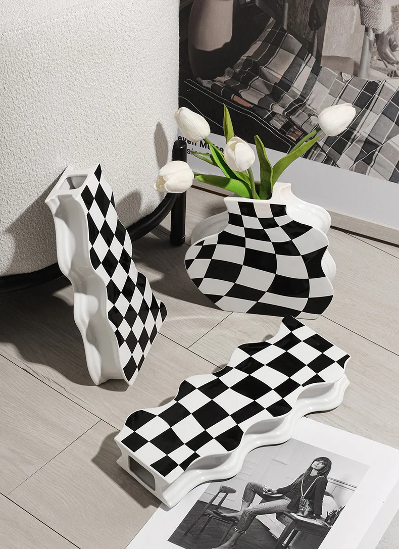 Modern Handmade Ceramic Simple Checkerboard Vase For Living Room Or ...