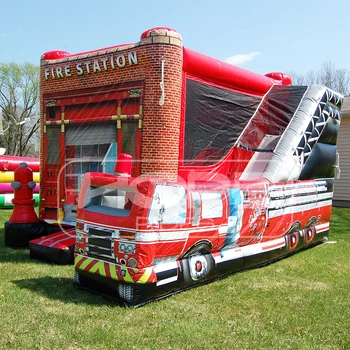 Pvc Fire Station Firehouse Sport Game Jumping Castle Wet Dry Slide ...