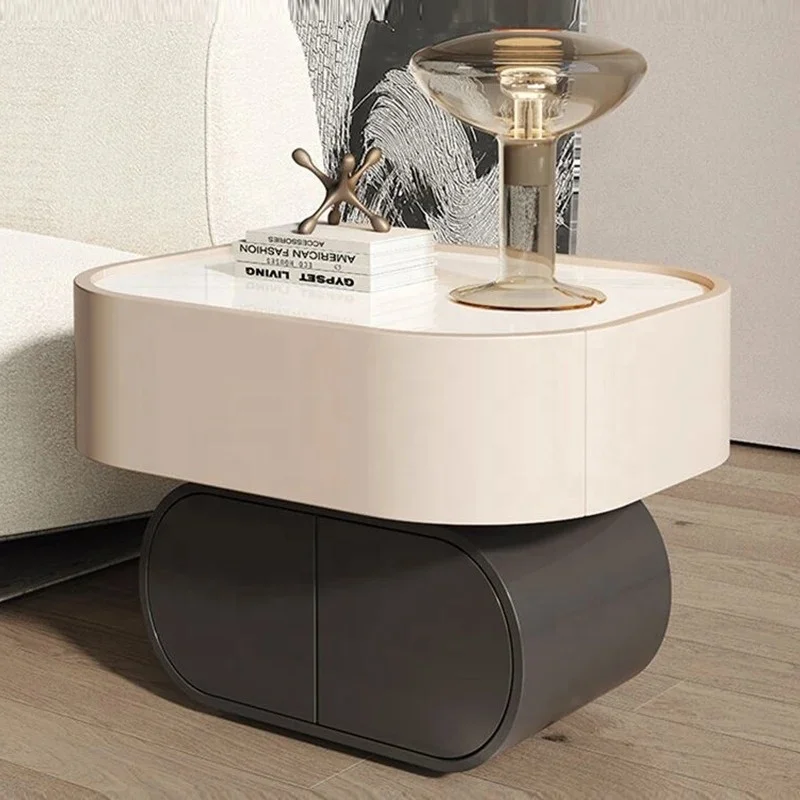 Light Luxury High-end Installation-free Bedside Table Modern Round Rock ...