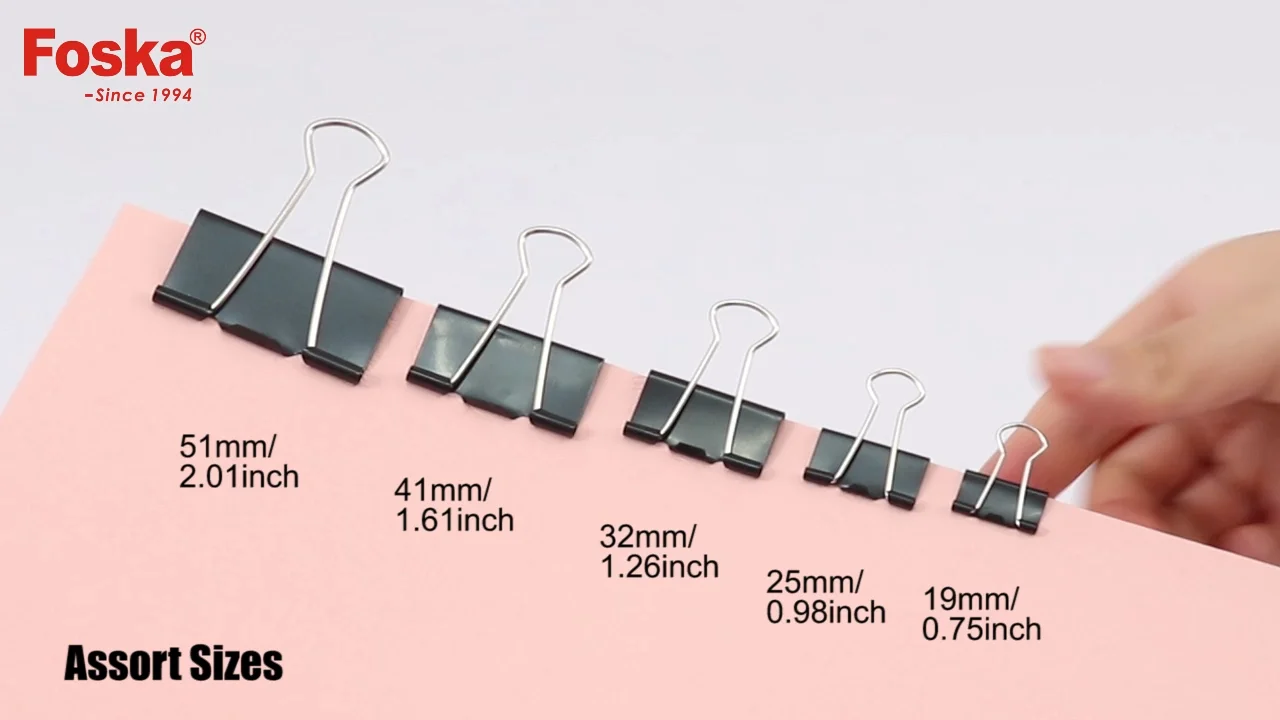 Foska Binder Paper Clip A3 A4 A5 Stainless Binder Clips Black Paper Clamps Metal Office Clips ...