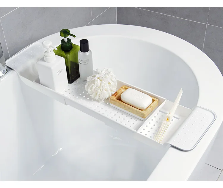 Plastic Telescopic Draining Bathtub Tray Multifunctional Storage ...