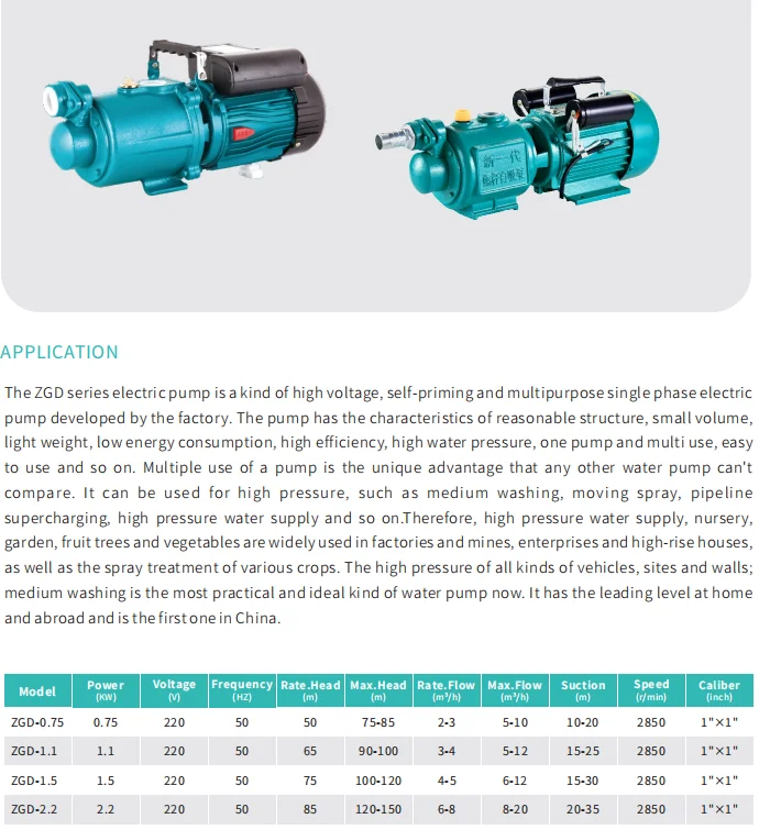 Fly Pump Cheap ZGD 1.5HP Single Self Priming Electric Irrigation ...