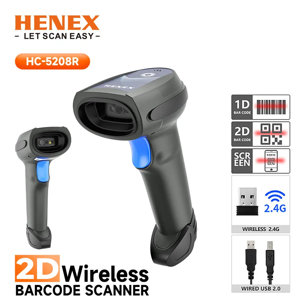Henex Handheld Bluetooth Barcode Scanner Qr Code Pdf417 2d Barcode ...