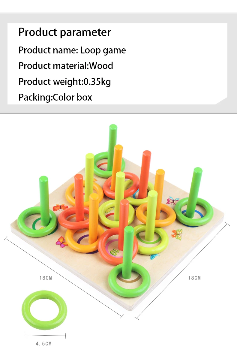 Kids Outdoor Indoor Wooden Rainbow Ring Toss Game Exercise Hand Eye ...