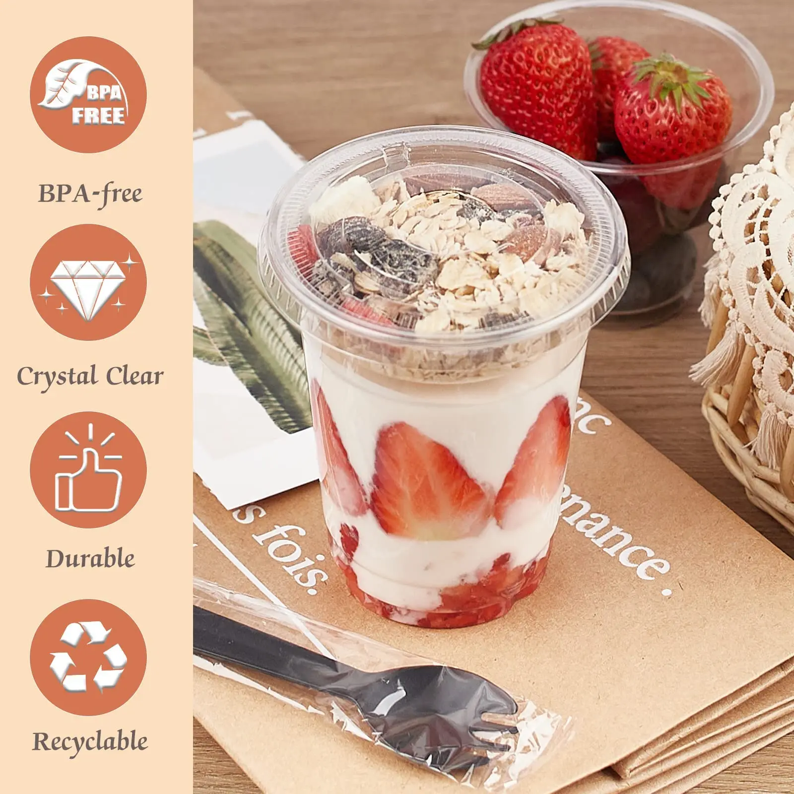 Wholesale Custom PET Clear Plastic Parfait Cups with Lids