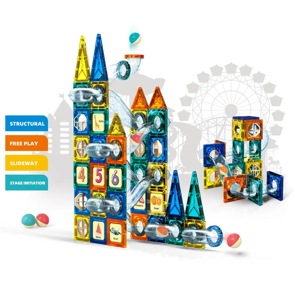 97pcs Diy Assembled Magnetic Building Blocks Track Set Kids Magnetic ...
