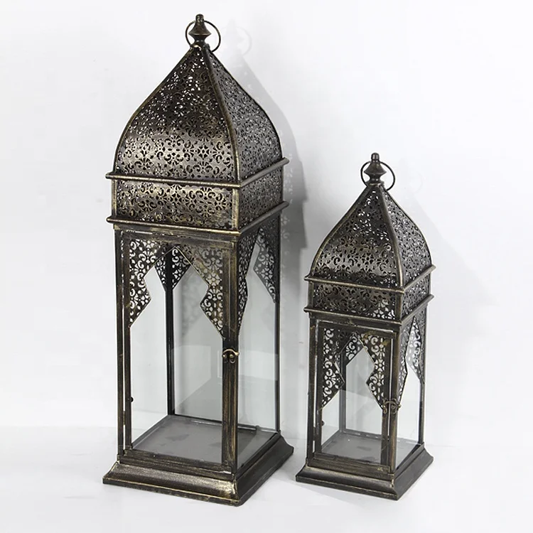 Wholesale S/2 Vintage Antique Garden Hanging Glass Lantern