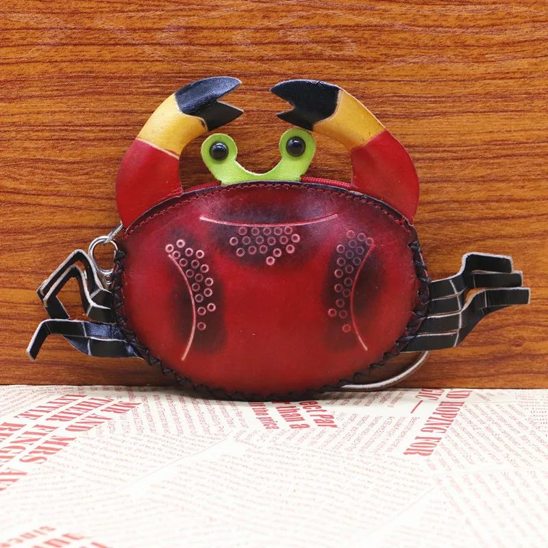 Crab Animal Carton Vintage Cowhide Leather Gift Handmade Coin Purse ...