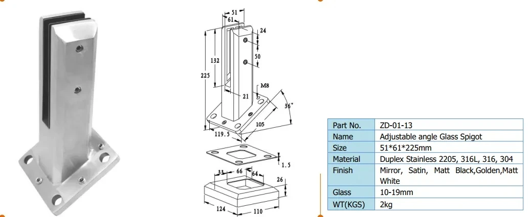 Zd Frameless Glass Railing Stair Angle Tilt Spigot For 12mm Tempered ...