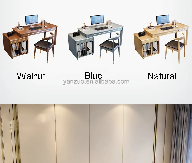 Solid Wood Desk Bookcase Combination Home Office Desk Minimalist Modern ...