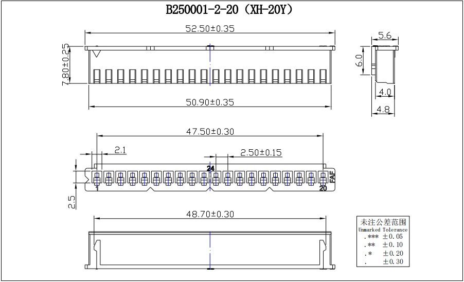 FAF XH Series 2.5mm Pitch Crimp Terminal Connector, Nylon 66 & Phosphor ...