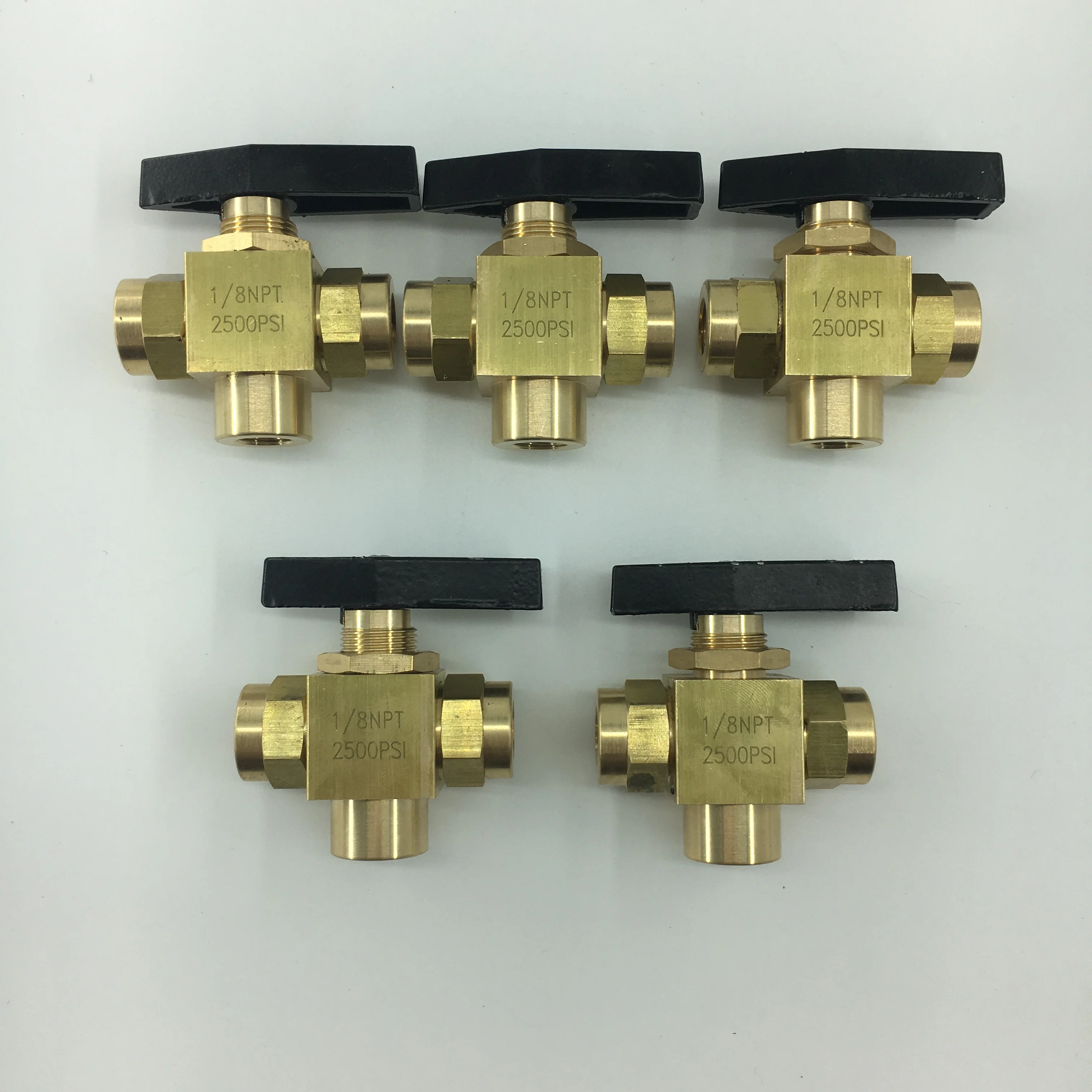 3 Way Ball Valve 1/4" Instrument Panel Mount Brass 1000 Psi