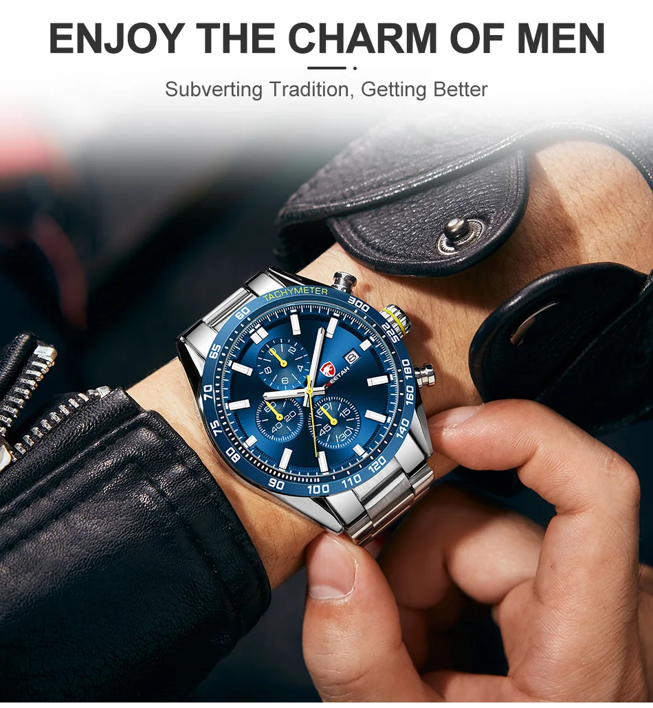 Cheetah Watch Men Top Luxury Brand Stainless Steel Business Quartz Mens ...