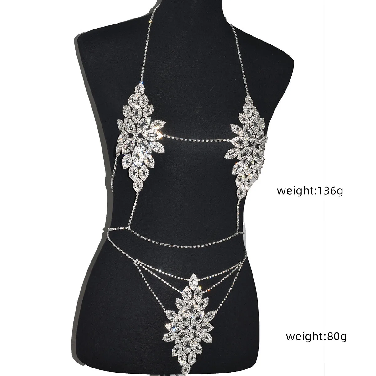 C&J Shiny Rhinestone Bra and Thong Body Chain Women Underwear Set ...