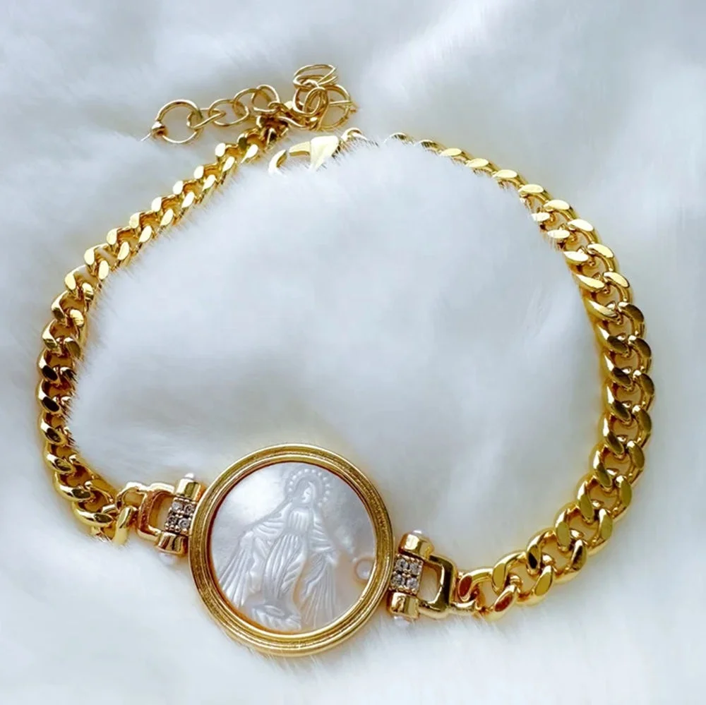 New Arrival Mother Of Pearl Miraculous Medal Bracelet Catholic Jewelry ...