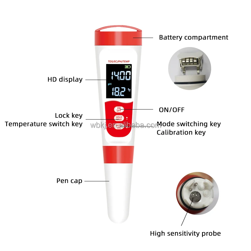 4 In 1 Multifunctional Ph/tds/ec/temp Meter Ph Tds Tester Pen - Buy Ph ...
