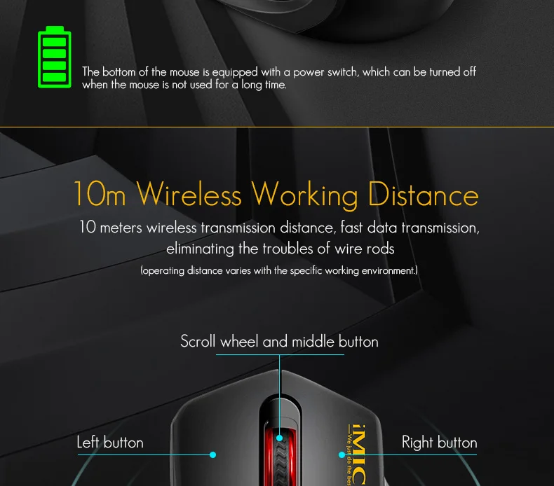 IMICE G1800 Silent Wireless Mouse with USB Dongle, Red Color