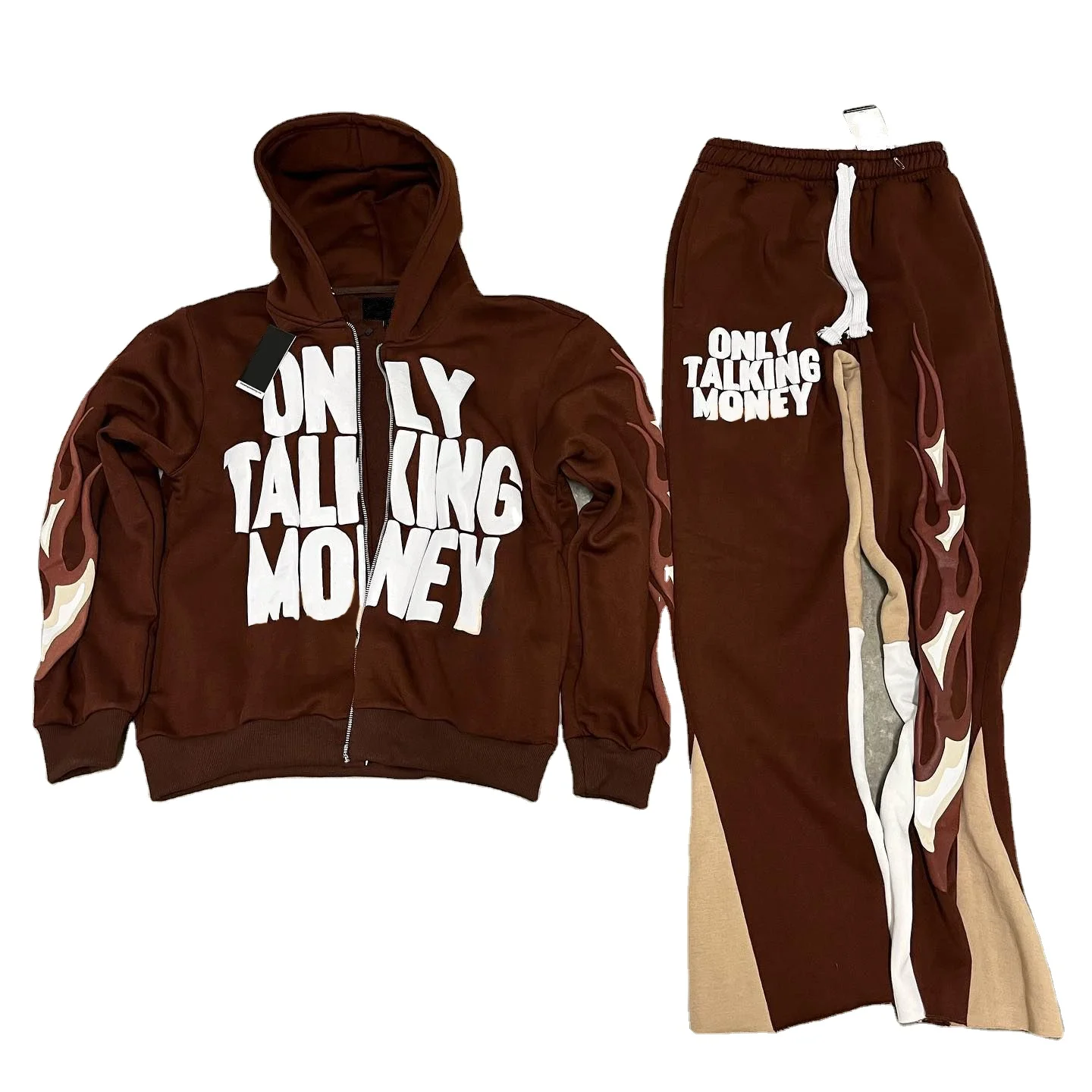 Customized Men's Street Style Letter Flame 3d Puff Print Hip Hop Zipper Hooded Sweatshirt ...