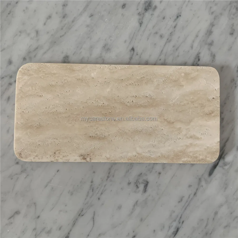 Rectangular Beige Travertine Jewelry Display Stone Tray
