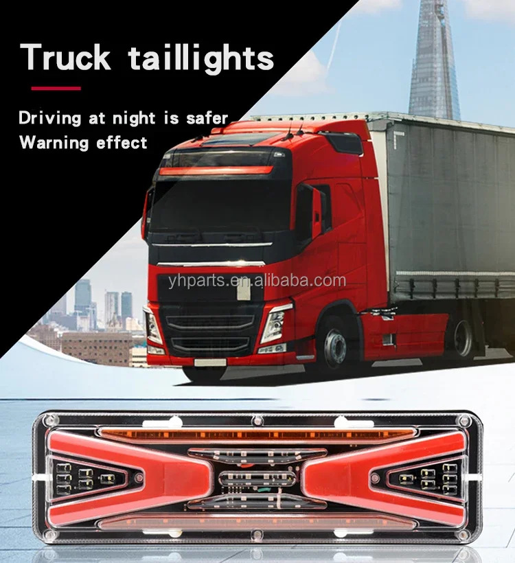 12V 24V Dynamic LED Truck Tail Light Flowing Turn Signal Rear Brake ...