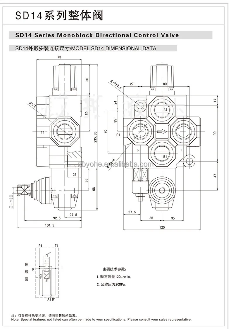 Walvoil SD14 Series Hydraulic Monoblock Directional Control Valve
