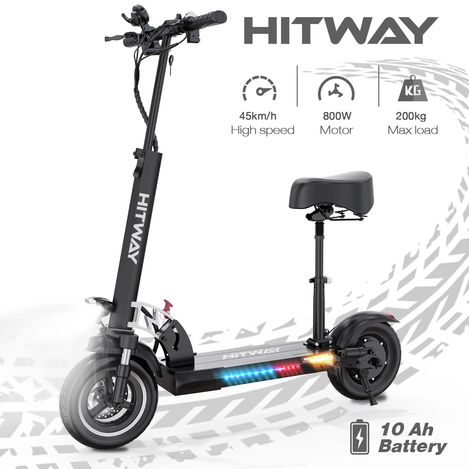 HITWAY Electric Scooter - 800W, 45km/h, Foldable & Seated