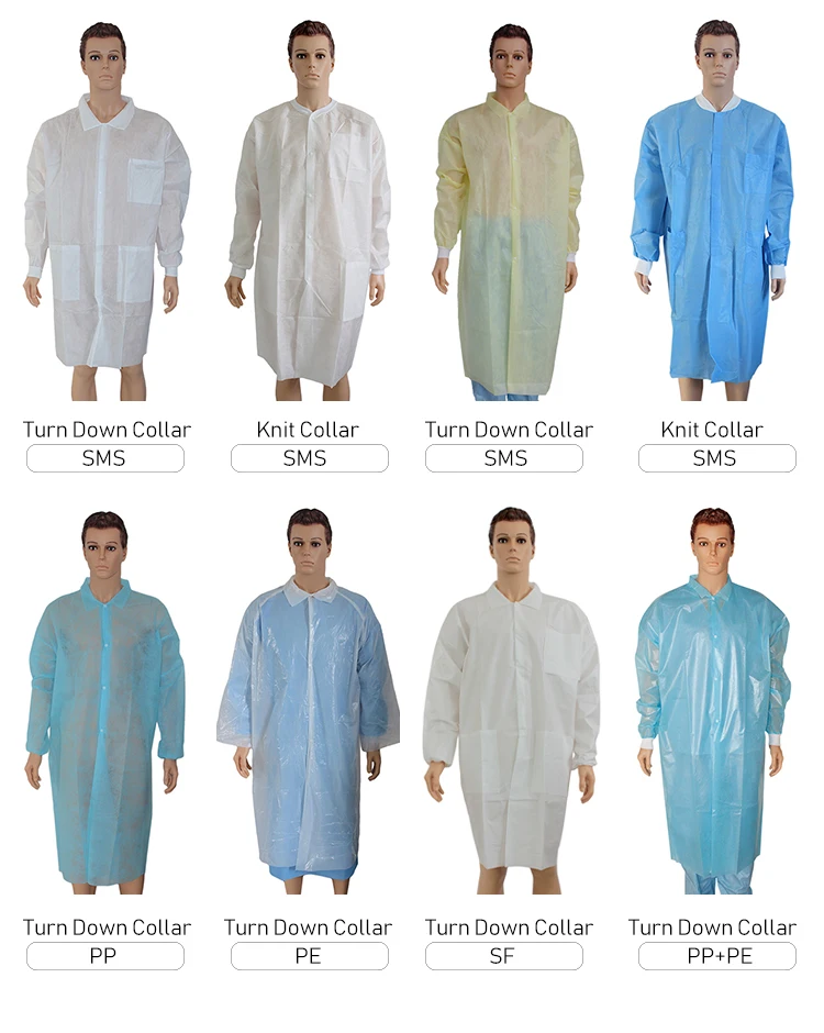 Polypropylene Nonwoven Disposable Lab Coats with Kimono Style