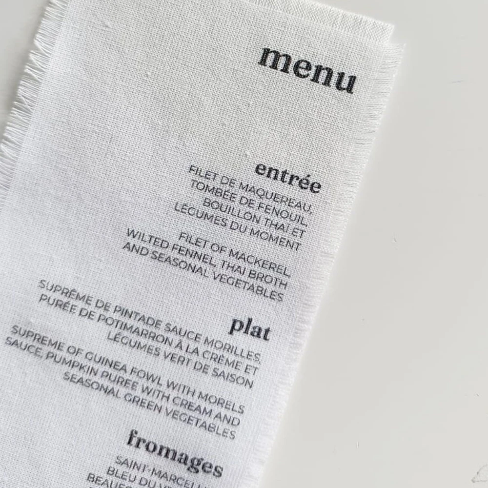 Custom Printed Linen Menu for Hotel Bar Natural Organic French Flax ...