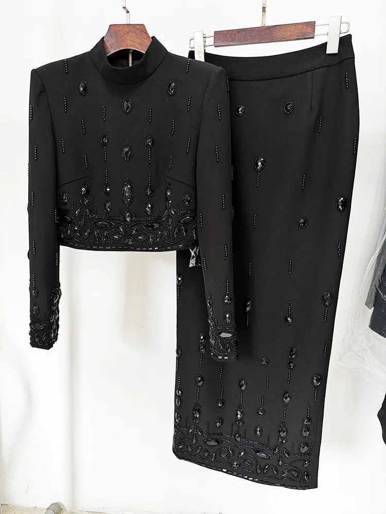 2024 New Stylish Vintage Beading Rhinestones Diamond Jacket Blazer Two ...