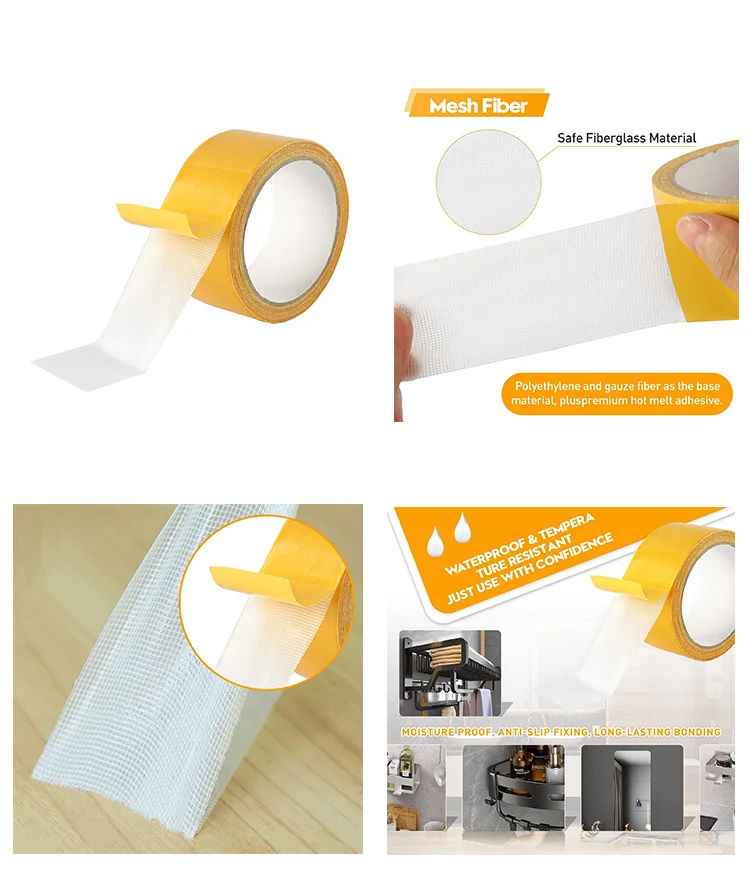 Custom Size Household Adhesives Fiber Tape Sided Fiberglass Mesh Tape ...