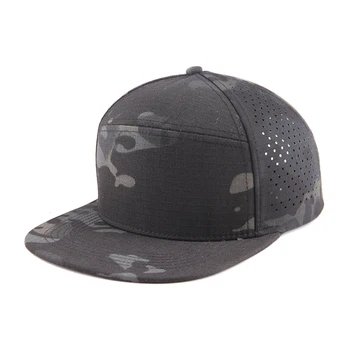 Custom Logo 7 Panel Flat Brim Snap Back Cap Laser Cut Hole Perforated ...