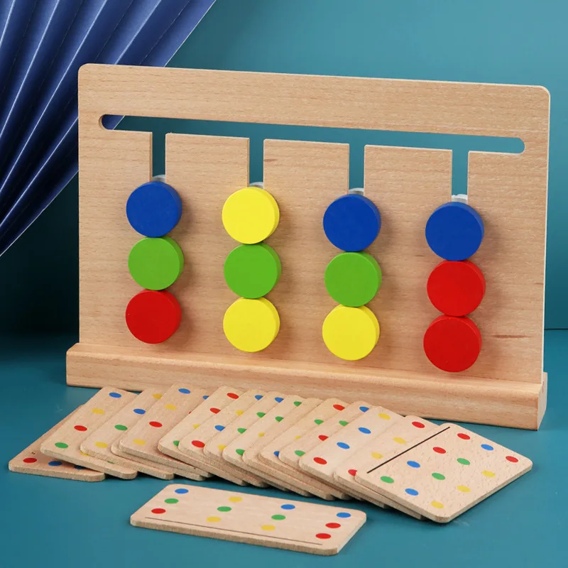 Wooden Sliding Four-color & Shape Puzzle,Fun Montessori Toy & Color ...